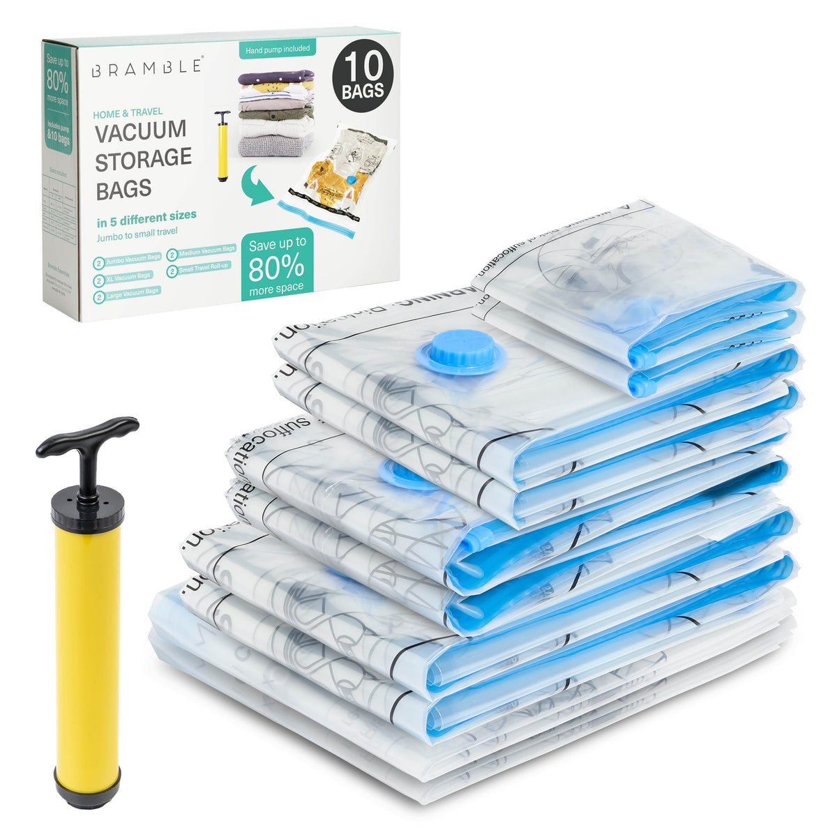 10-Piece Vacuum Storage Bag Set with Pump - Space Saving & Durable ...