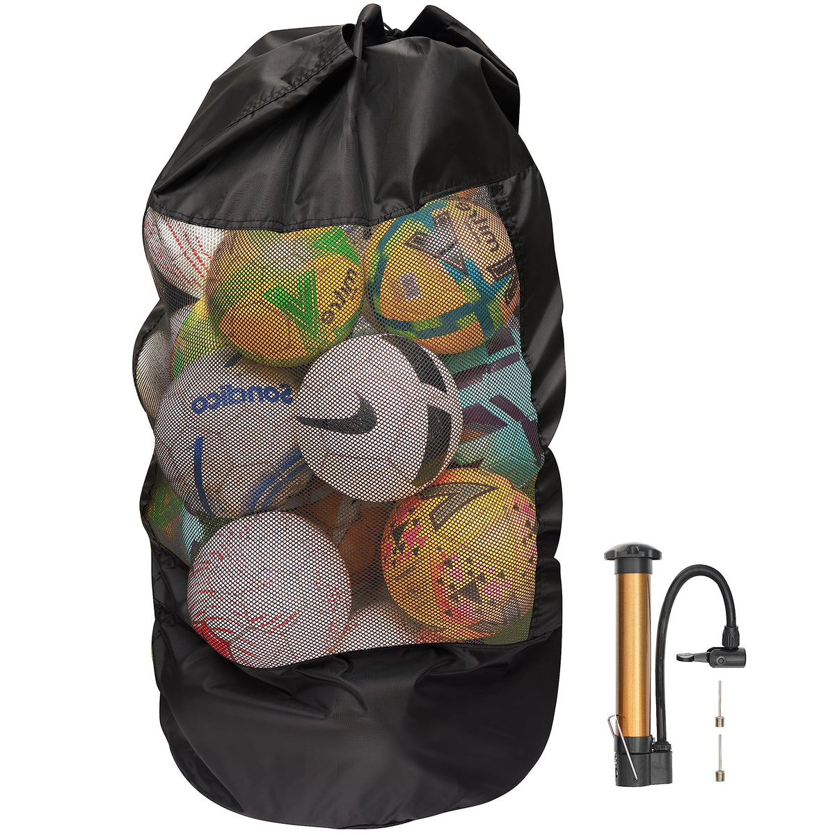 Extra Large Drawstring Ball Bag with Adjustable Straps & Ball Pump ...
